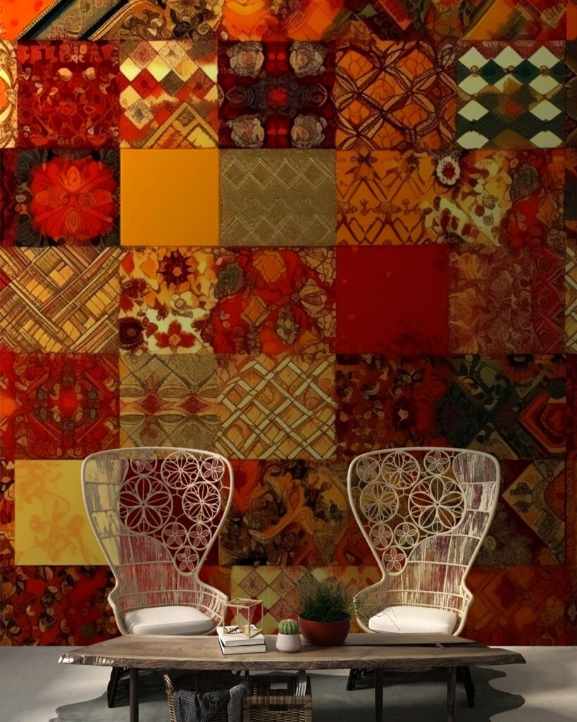 Puratani Patchwork Wallpaper, Rajasthani Ethnic Mural - Magicdecor®