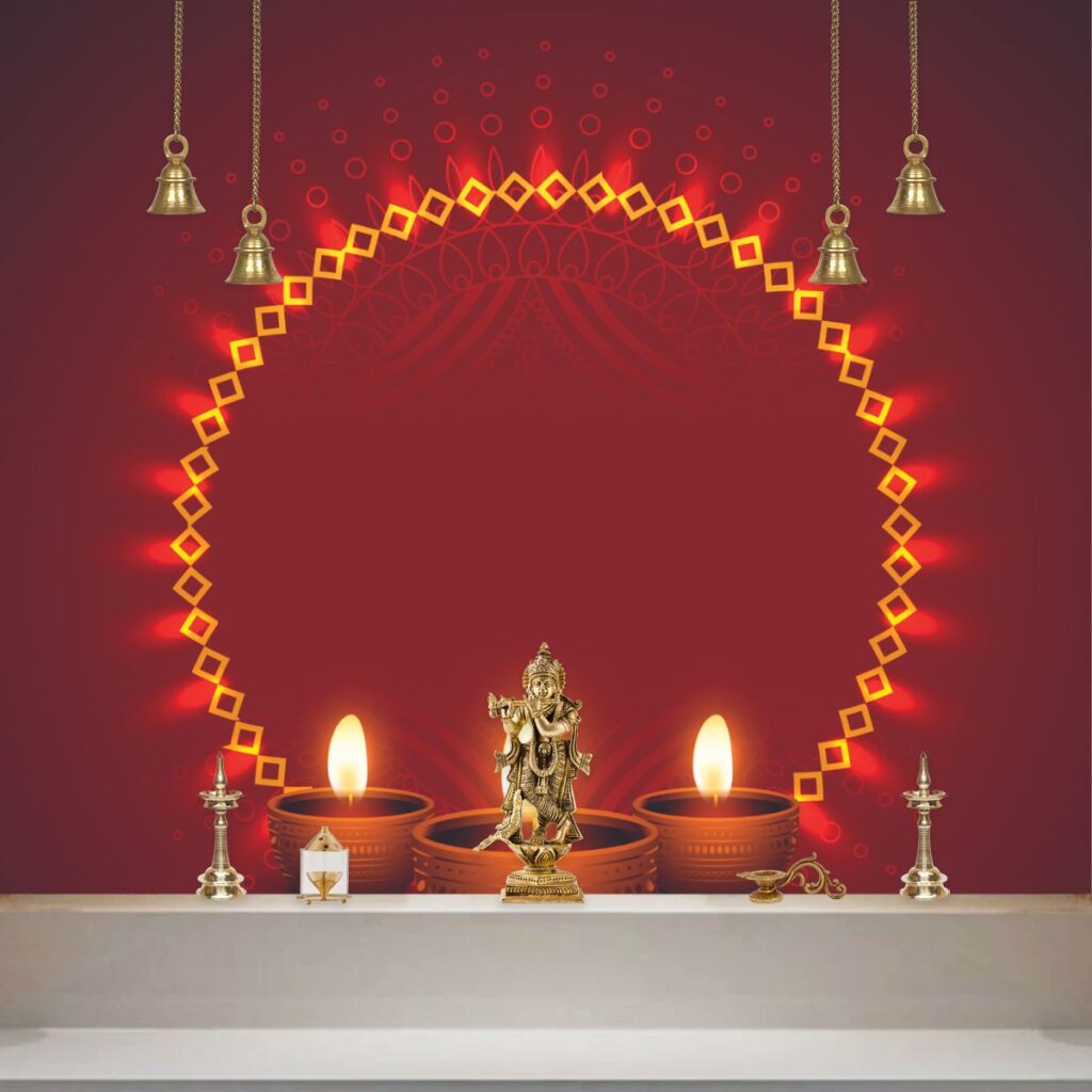 Glowing Diya Wallpaper for Pooja Room - Magicdecor®