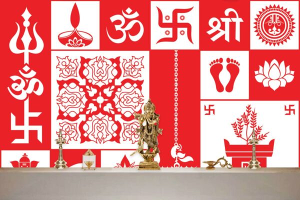 Hindu Sacred Symbols Wallpaper for Pooja Room - Magicdecor®