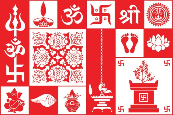 Hindu Sacred Symbols Wallpaper for Pooja Room - Magicdecor®