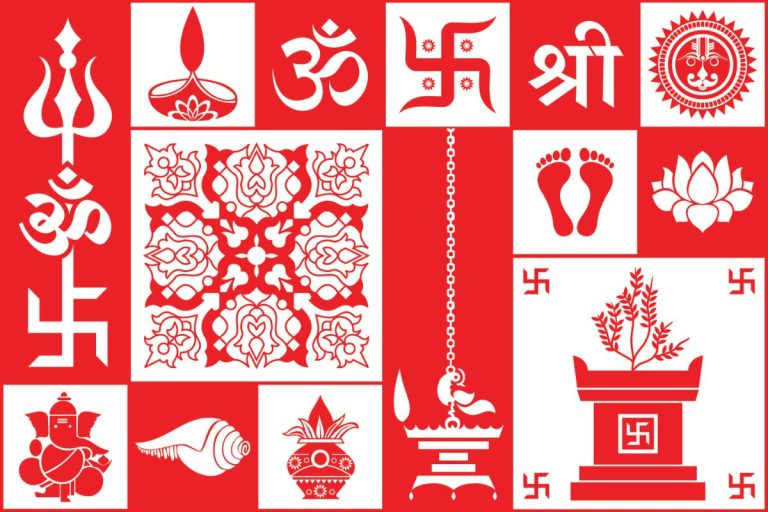 Hindu Sacred Symbols Wallpaper for Pooja Room - Magicdecor®