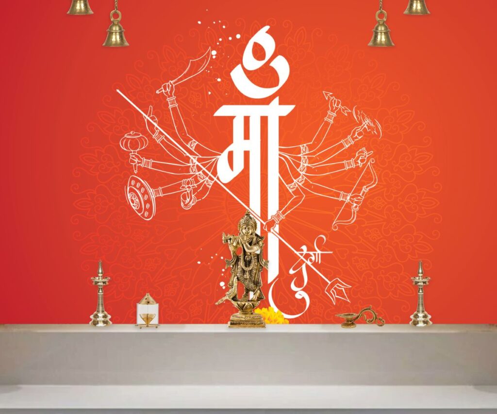 Maa Durga Creative Art Wallpaper for Pooja Room - Magicdecor®