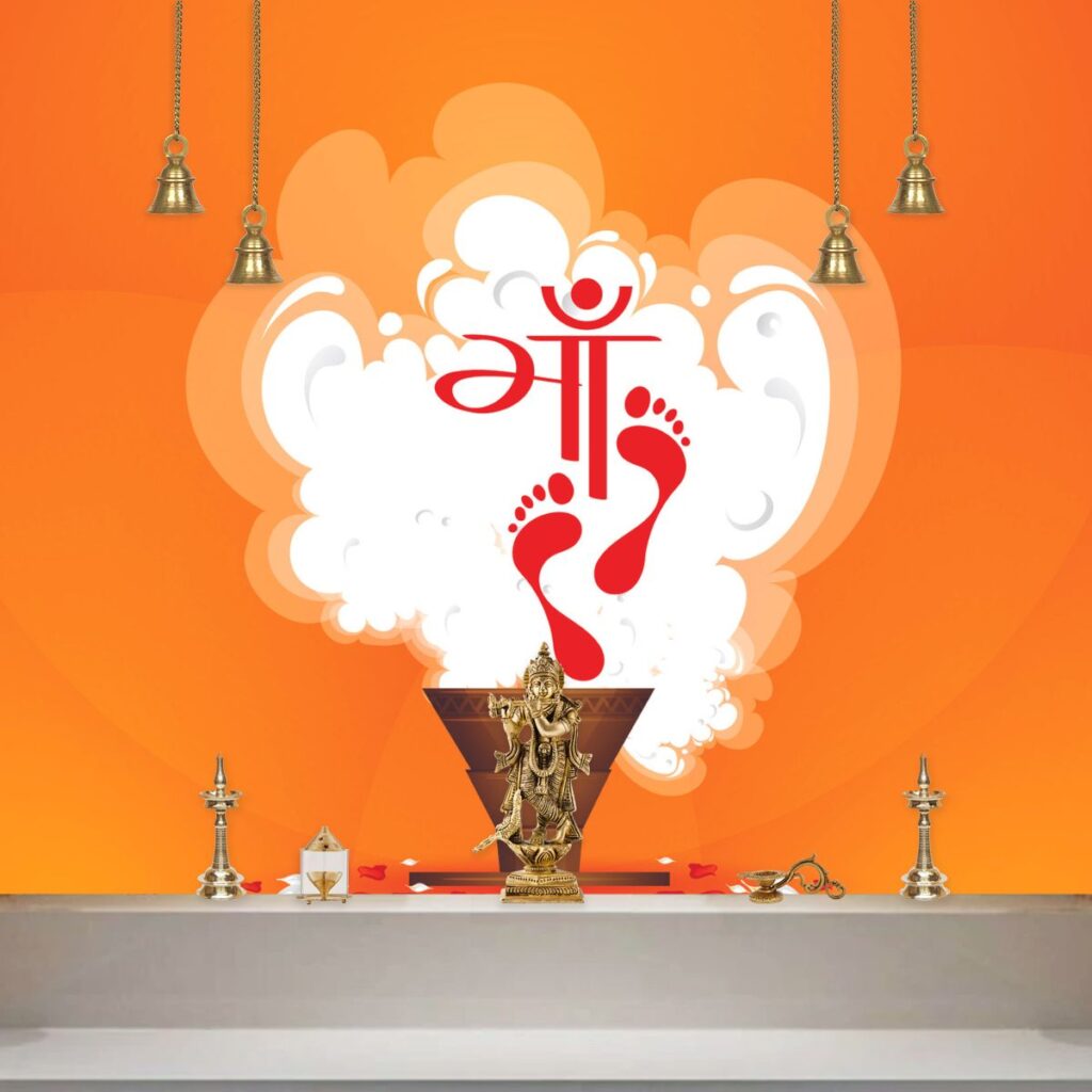 Maa name and feet symbol wallpaper for pooja room - Magicdecor®
