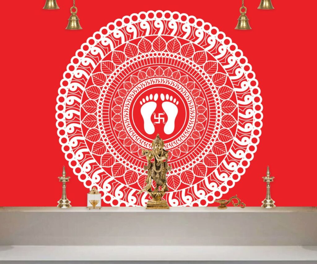 Mata Laxmi Foot Print Design Wallpaper for Pooja Room - Magicdecor®
