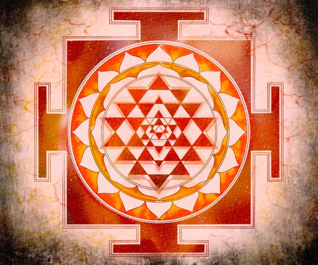 Shree Yantra in Fire Red Color Wallpaper for Pooja Room - Magicdecor®