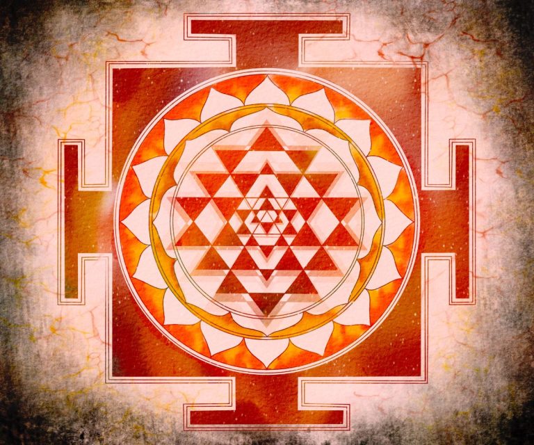 Shree Yantra in Fire Red Color Wallpaper for Pooja Room - Magicdecor®