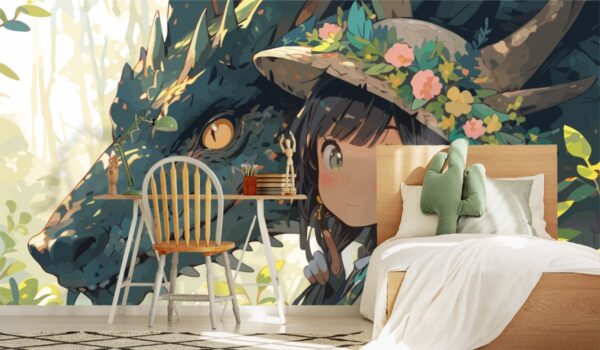 Anime Girl and Dragon Wallpaper for Wall - Magicdecor®