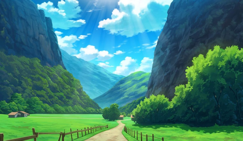 Beautiful Rural Village Mountain Nature Anime Wallpaper for Wall ...
