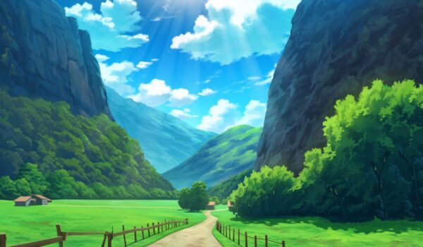 Beautiful Rural Village Mountain Nature Anime Wallpaper for Wall ...
