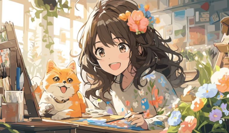 Creative Anime Girl and Cat Wallpaper for Wall - Magicdecor®