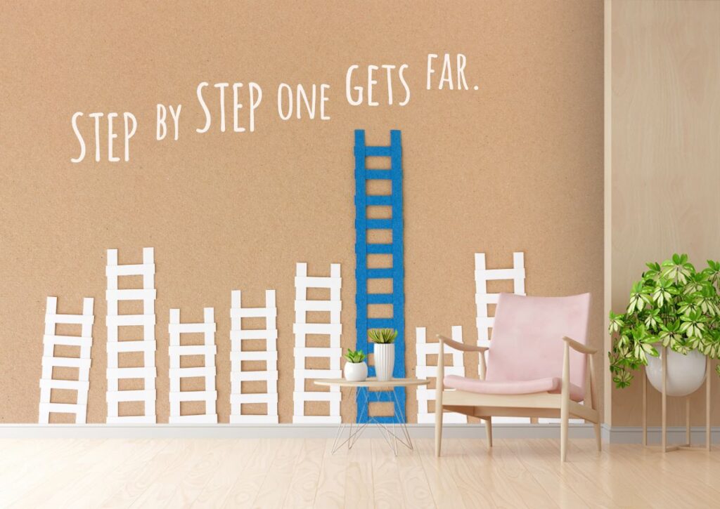 Step By Step One Gets Far, Motivational Wallpaper for Wall - Magic Decor