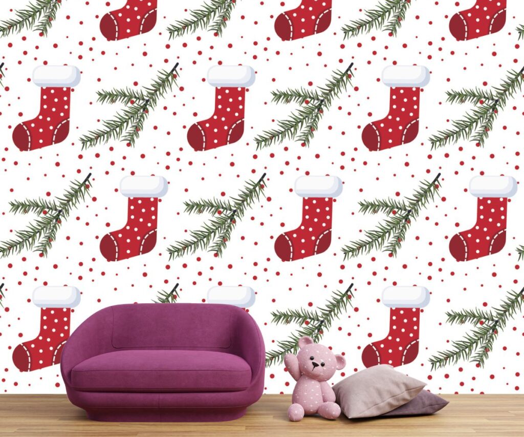 Christmas Stocking Pattern Decor Wallpaper - Magic Decor