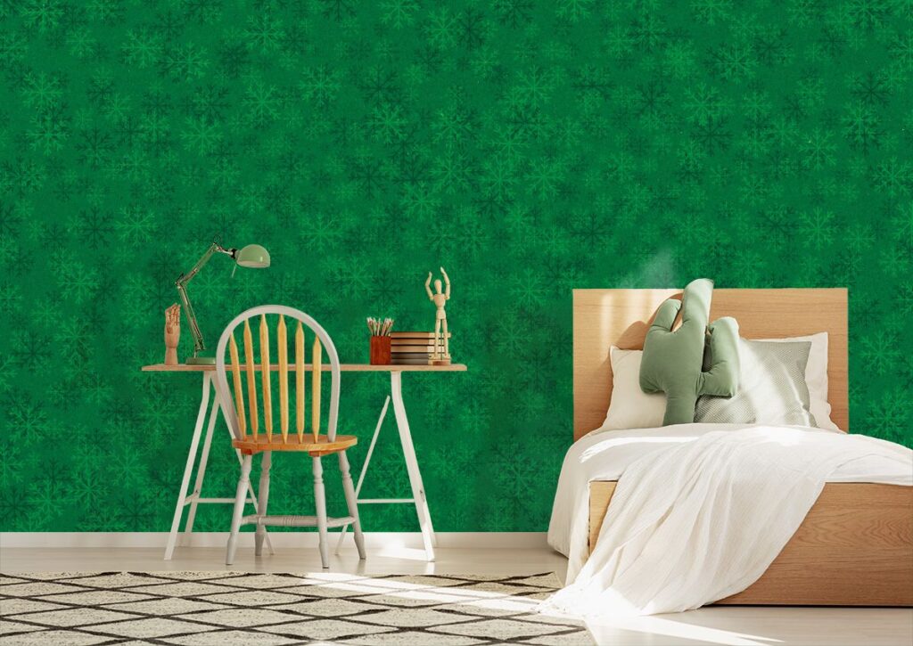 Green Snow Pattern Christmas Decor Wallpaper - Magicdecor®