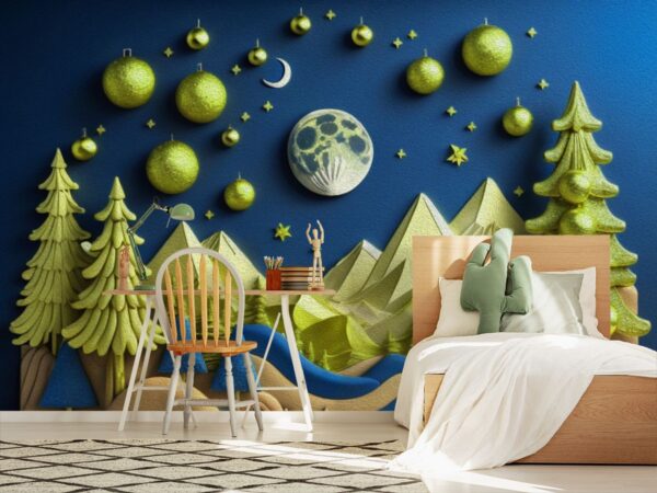 3D Christmas Tree and Mountains Mural Wallpaper - Magicdecor®