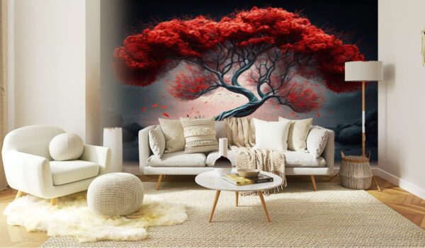 3D Red Tree Art Wallpaper for Room - Magicdecor®