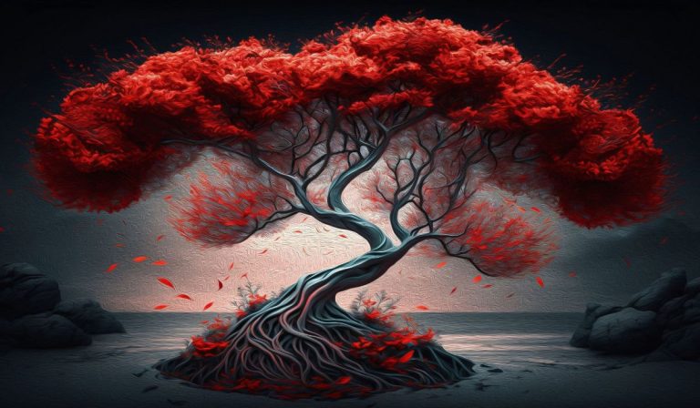 3D Red Tree Art Wallpaper for Room - Magicdecor®