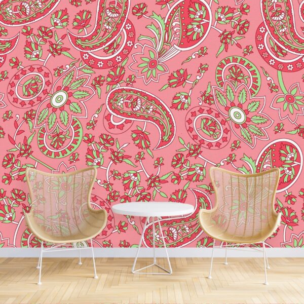 Red and Pink Paisely Pattern Wallpaper for Wall - Magicdecor®