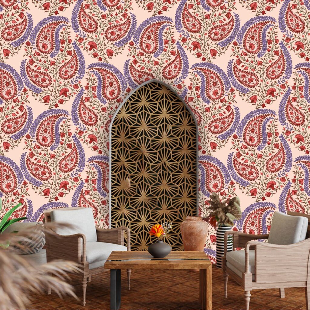 Red Color Paisley Art Wallpaper for Wall - Magicdecor®