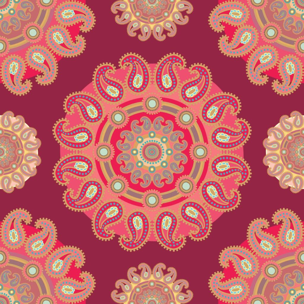 Red Paisley Wallpaper in Mandala Style for Walls - Magicdecor®