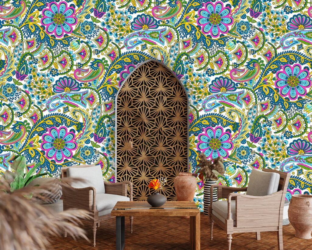 Traditional Indian Motif Paisely Pattern Wallpaper for Wall - Magicdecor®
