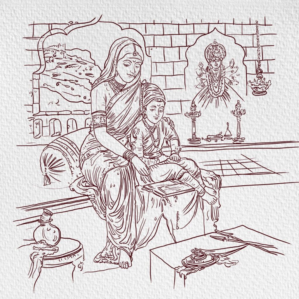 Jijamata and Bal Shivaji Maharaj Wallpaper for Wall - Magic Decor