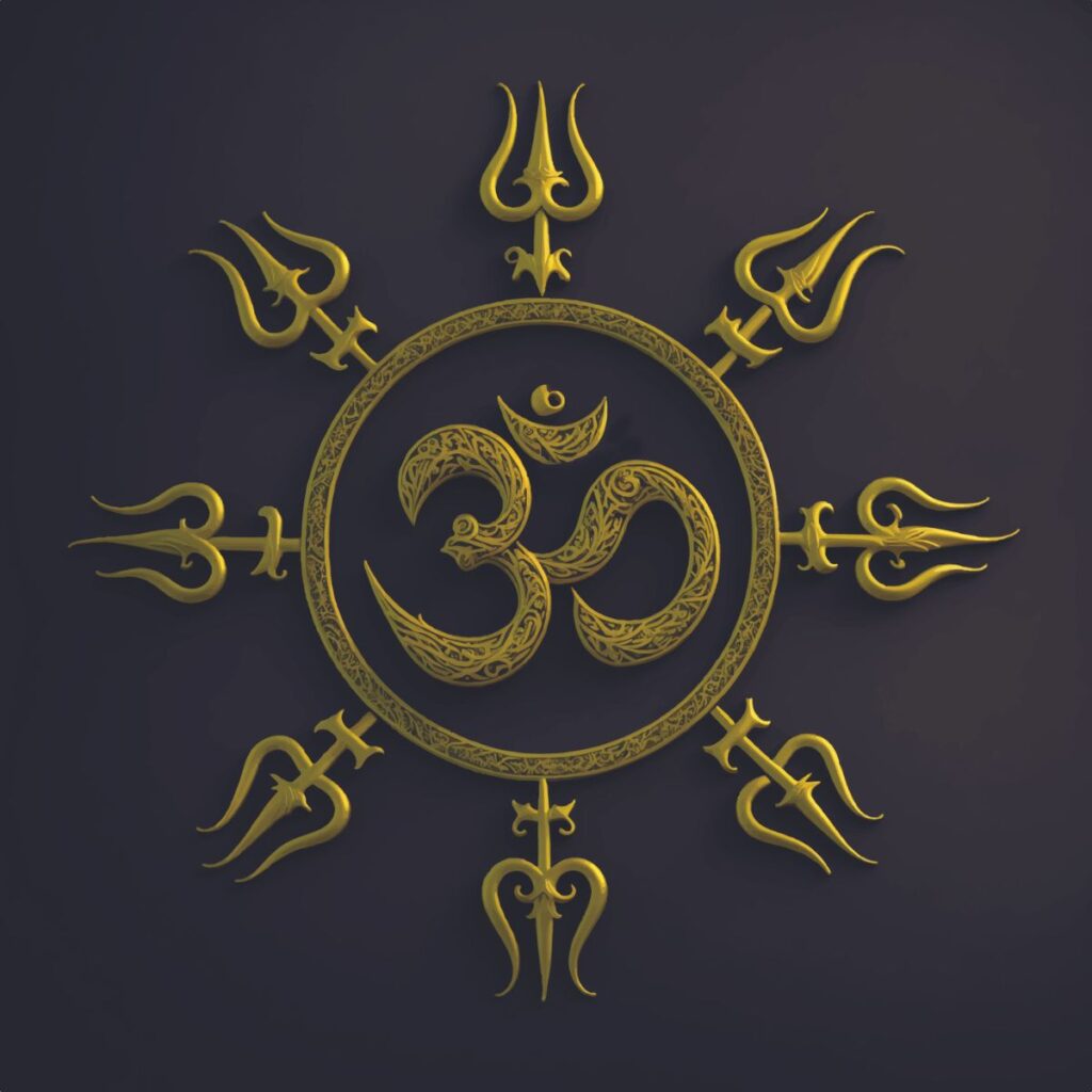 Golden Om Symbol With Trishul Wallpaper for Wall - Magicdecor®