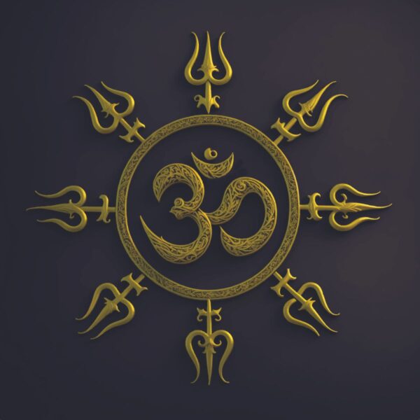 Golden Om Symbol With Trishul Wallpaper for Wall - Magicdecor®