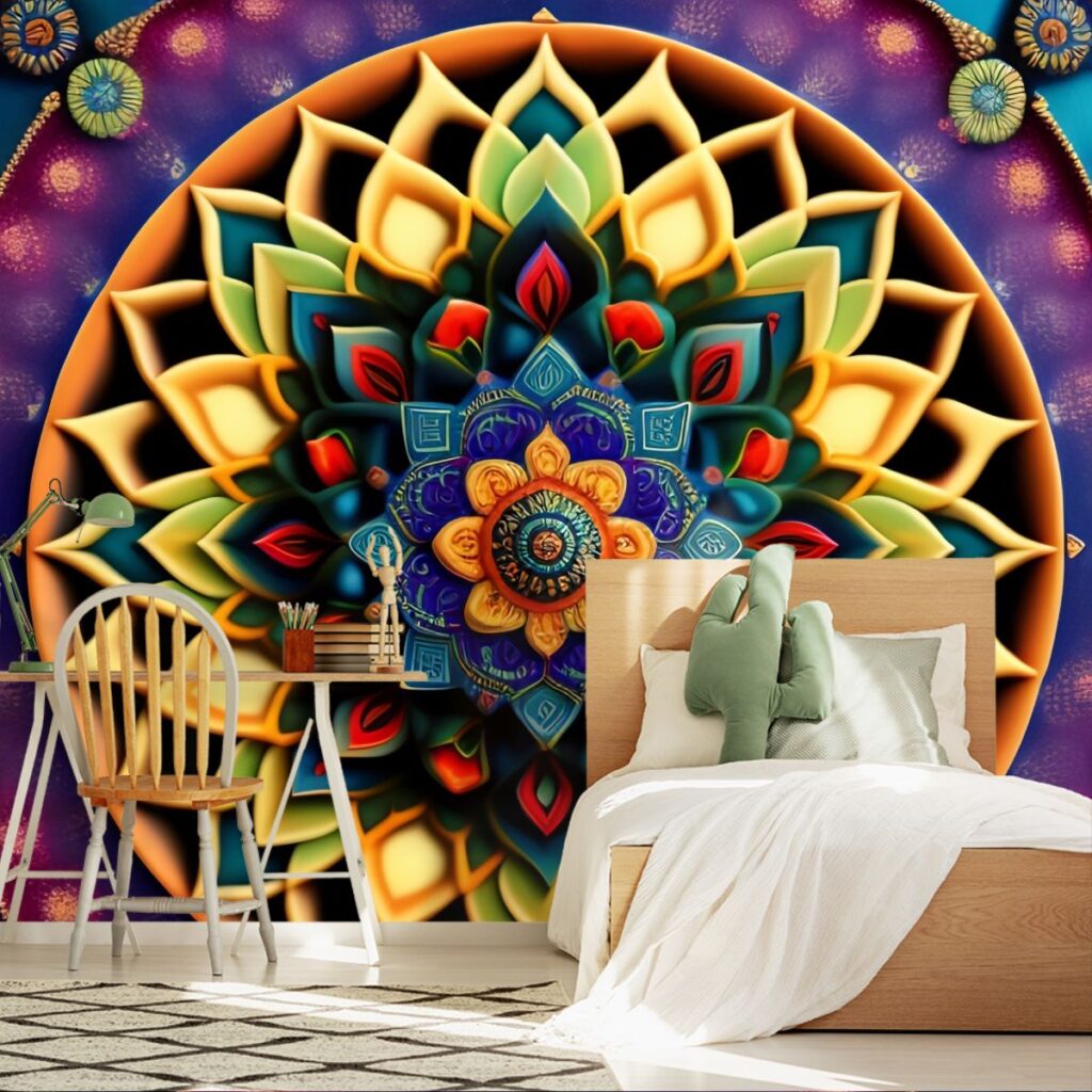 3D Colorful Mandala With A Flower Design Wallpaper for Wall - Magicdecor®