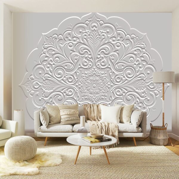 Vintage Emboss 3d Lines Round Damask Mandala Pattern Wallpaper for Wall ...