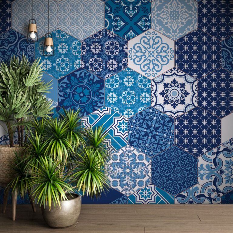Monarch's Regal Velvet Damask Portuguese Tiles wallpaper - Magicdecor®