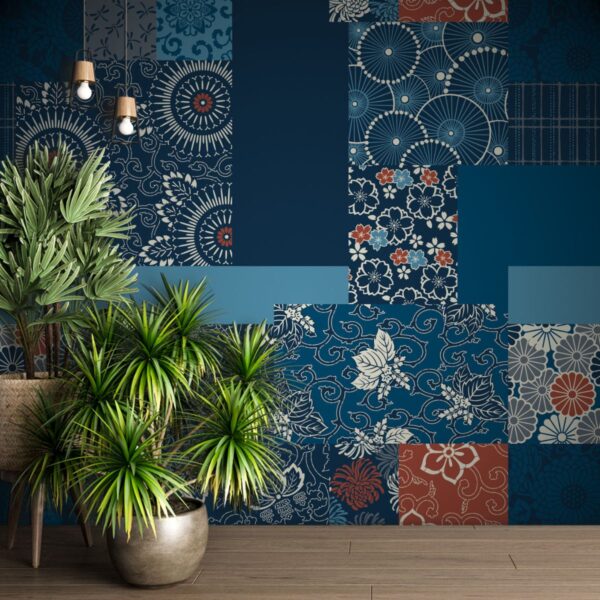 Blue Pattern Patchwork Wallpaper for Living Room - Magicdecor®
