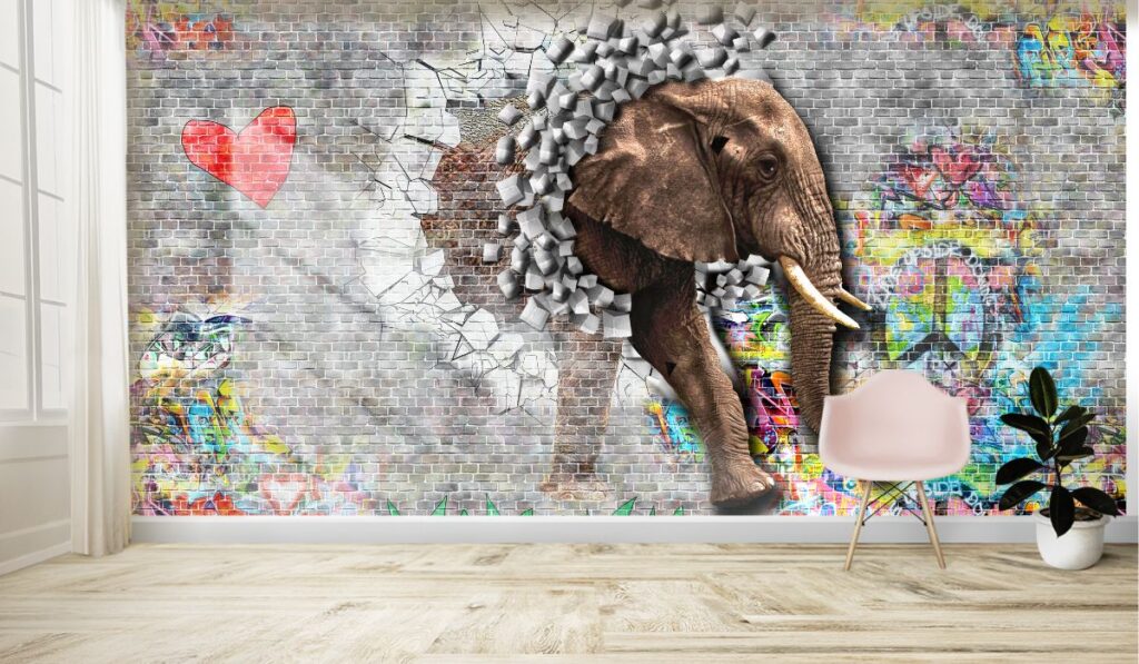 3D Elephant Graffiti Wall Art Wallpaper Mural - Magicdecor®
