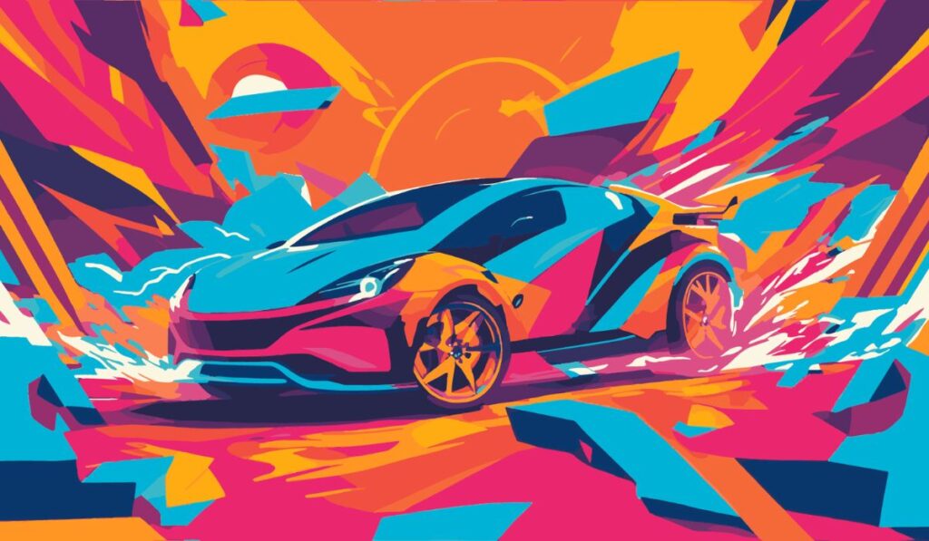 Fast Electric Car Drifting Through Colorful World Graffiti Wallpaper ...