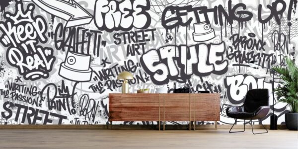 Graffiti Art Background With Throw-Up And Tagging Hand-Drawn Style ...