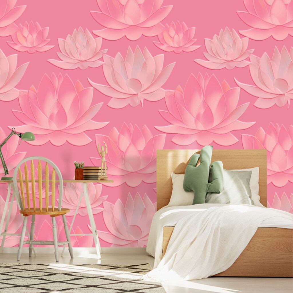 3D Pink Lotus Flower Textured Wallpaper for Wall - Magicdecor®