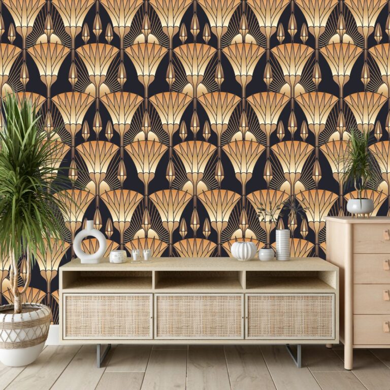 Golden Egyptian Lotus Art Deco Wallpaper for Wall - Magicdecor®