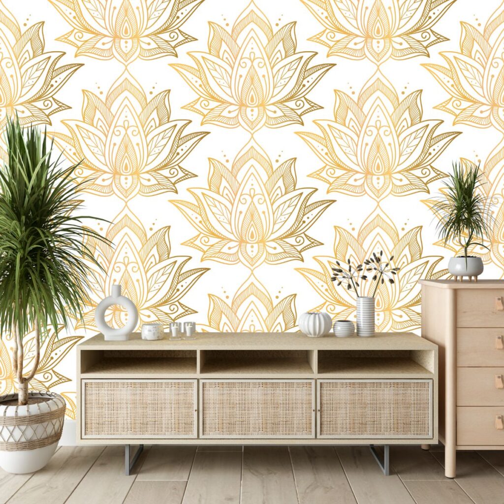 Golden Elegance Gilding Lotus Flowers Wallpaper for Wall - Magicdecor®