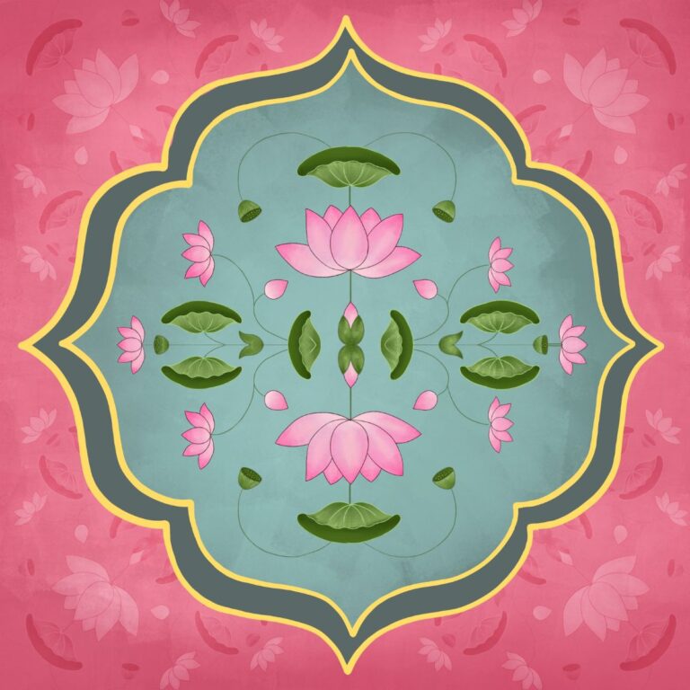 Indian Traditional Pichwai Lotus Flower Wallpaper Mural - Magicdecor®