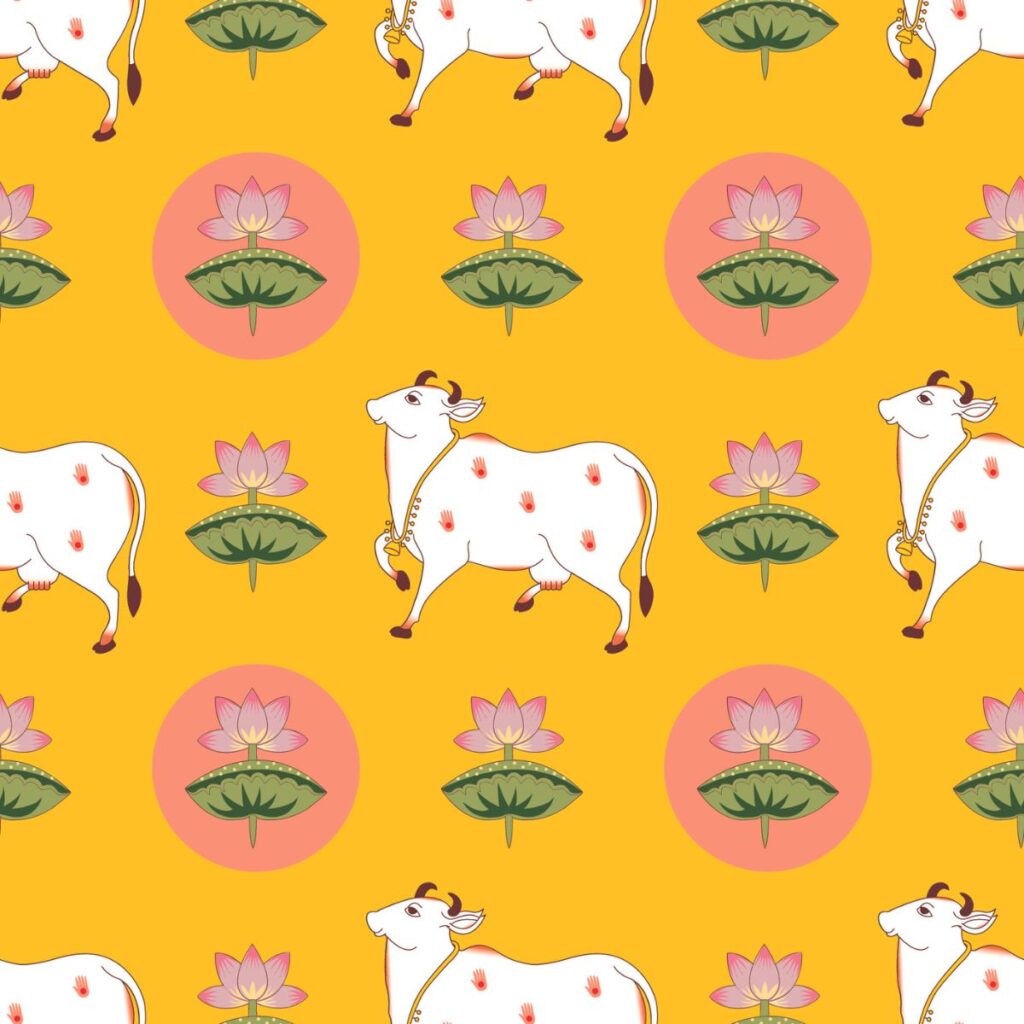 Pichwai Cow And Lotus Pattern Wallpaper for Wall - Magicdecor®