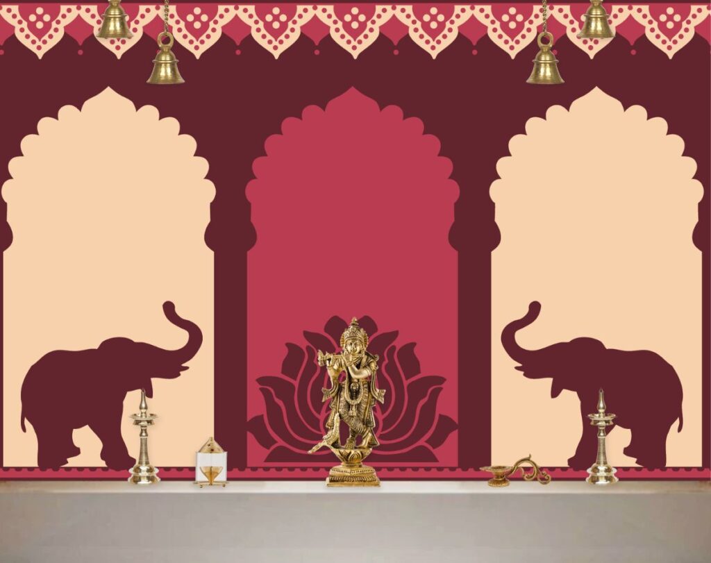 Traditional Indian Temple Design Wallpaper With Lotus And Elephants for ...