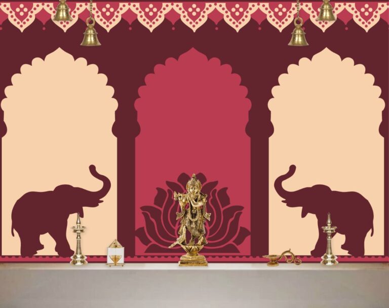 Traditional Indian Temple Design Wallpaper With Lotus And Elephants for ...