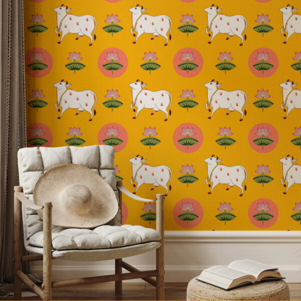 Pichwai Cow And Lotus Pattern Wallpaper for Wall - Magicdecor®