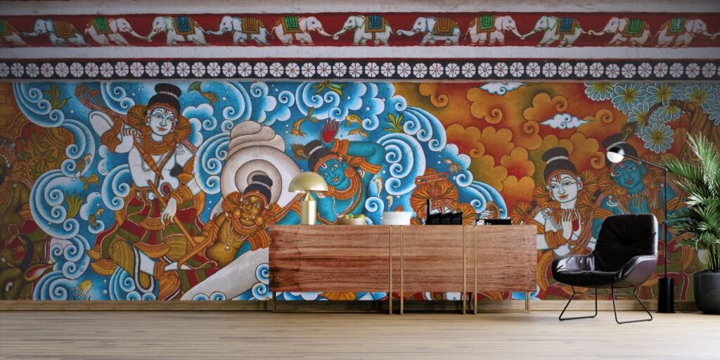 Graceful Kerala Mural Painting Wallpaper - Magicdecor®