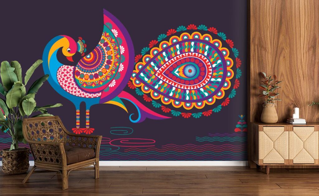 Tails of Peacocks Art Indian Style Wallpaper for Wall - Magicdecor®