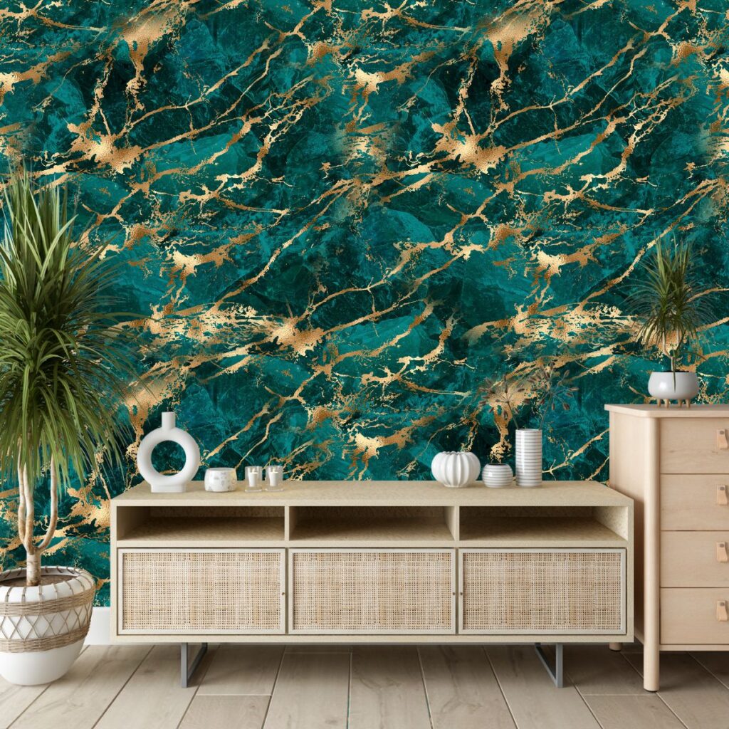 Teal and Gold Marble Texture Wallpaper - Magicdecor®