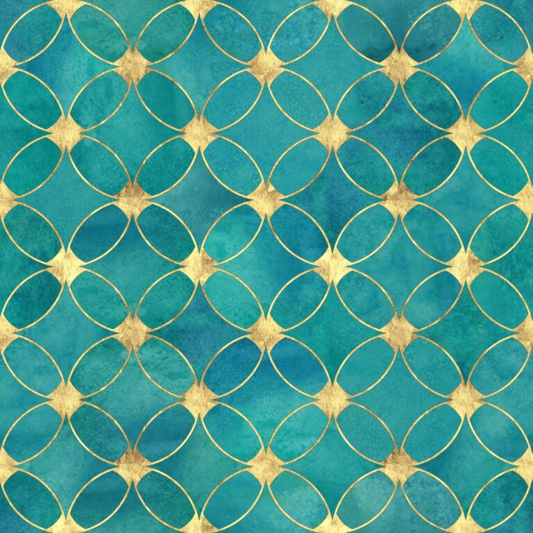 Teal Turquoise Overlapping Circles And Golden Contour Pattern Wallpaper ...