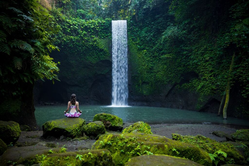 Pranayama at Waterfall Yoga Retreat Wallpaper for Wall - Magicdecor®