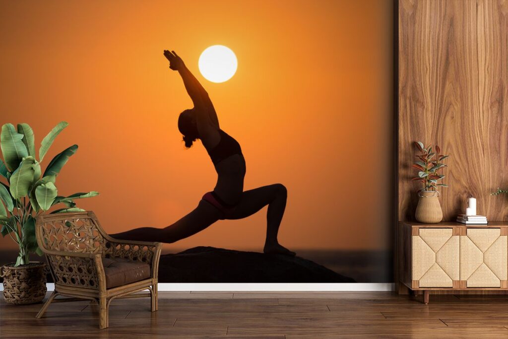 Warrior Yoga Pose by Woman Wallpaper for Wall - Magicdecor®