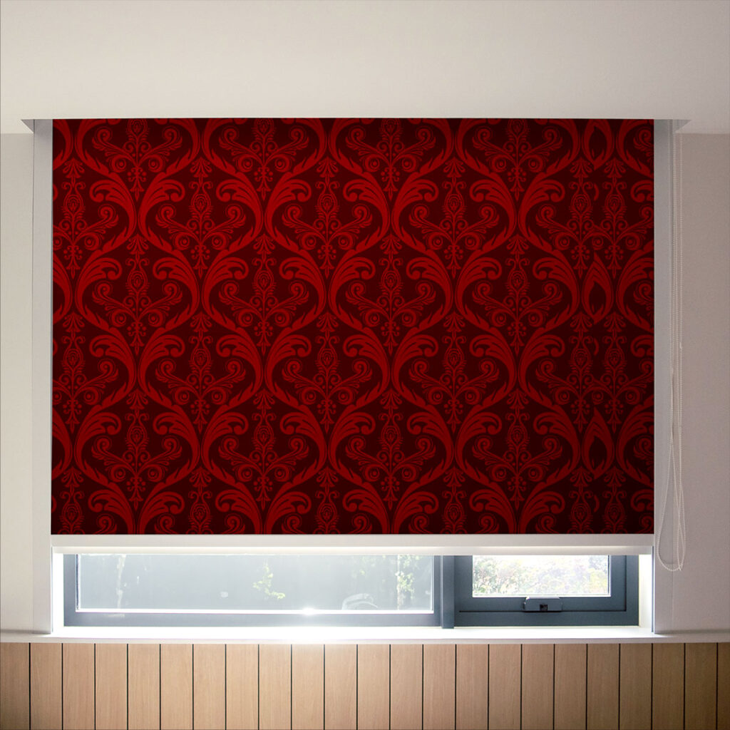 Scarlet Scrolls Red Damask Pattern Roller Blinds - Magicdecor®