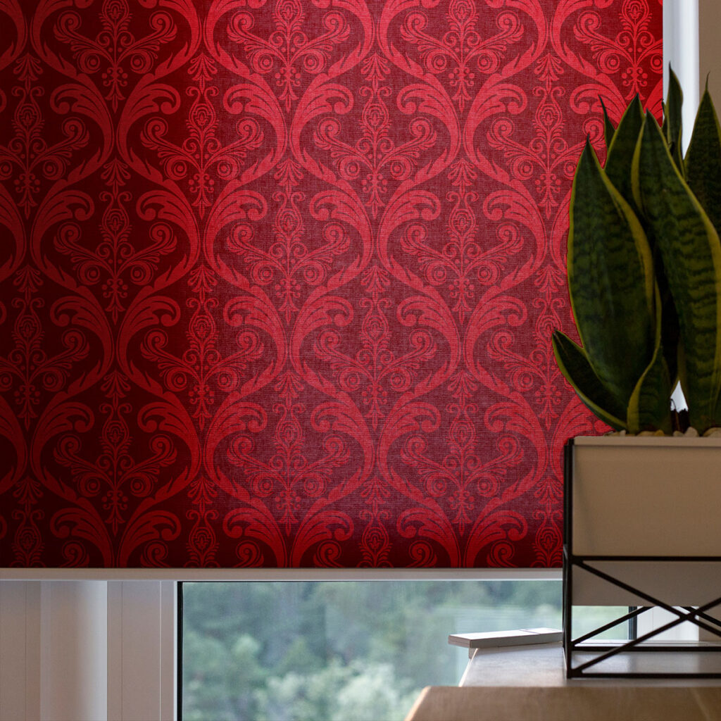 Scarlet Scrolls Red Damask Pattern Roller Blinds - Magicdecor®
